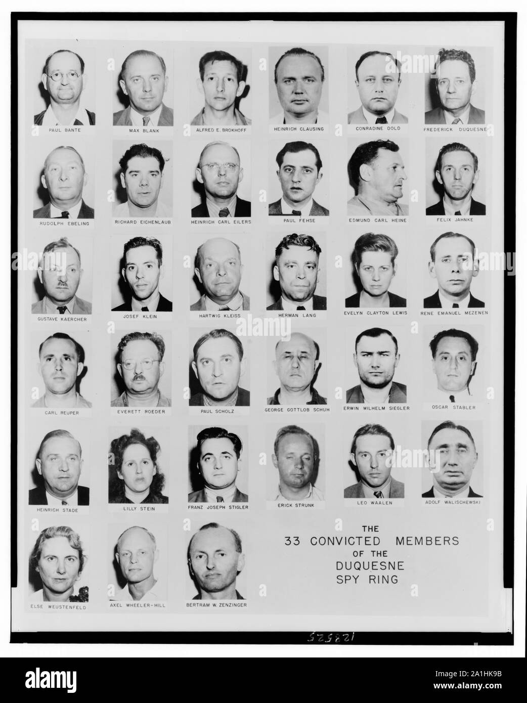 Thirty-three mug shot portraits of the Dusquesne spy ring; Duquesne is ...