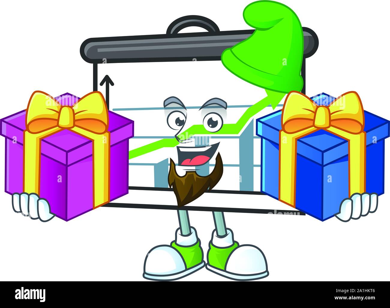 Bring two gifts up graphic board cartoon mascot style Stock Vector ...