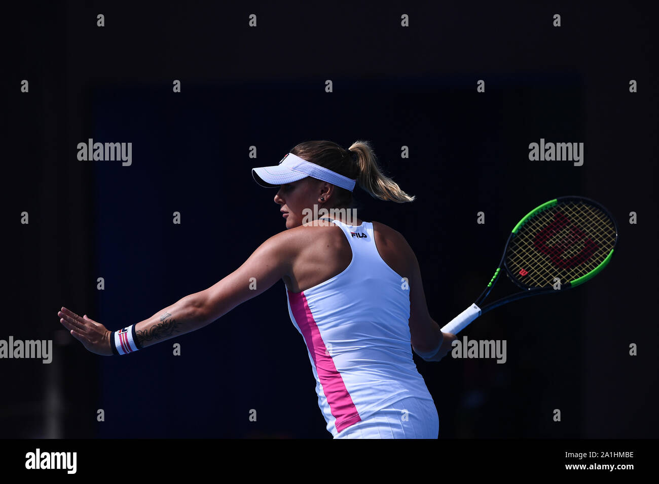 Beijing, China. 27th Sep, 2019. Kateryna Kozlova returns the ball ...