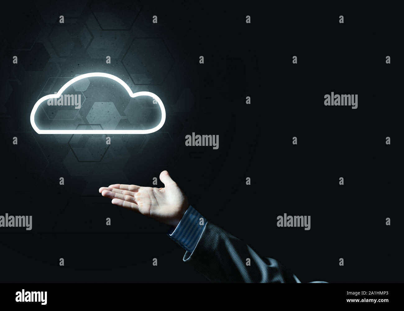 Businessman hand holding cloud computing concept in palm Stock Photo ...