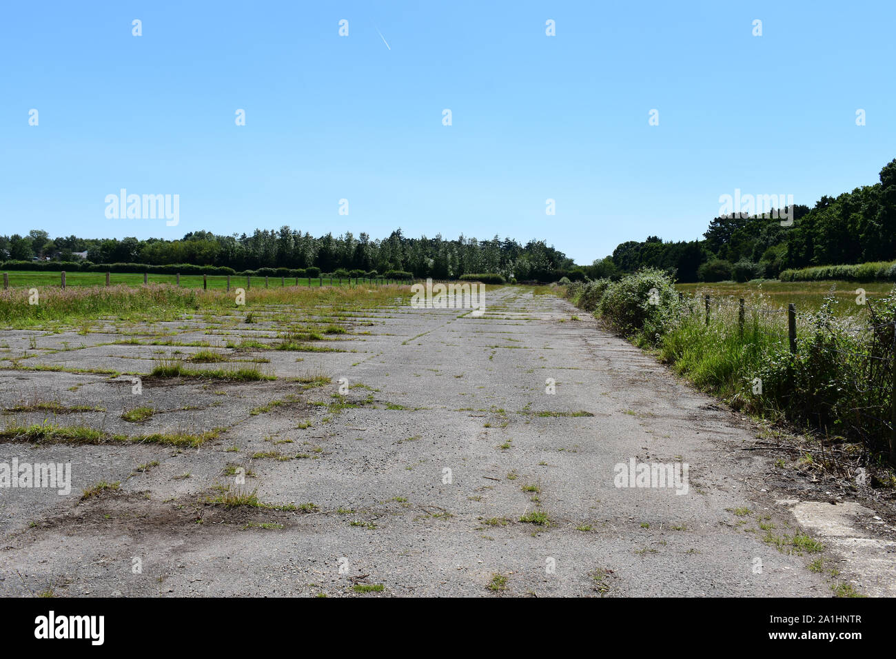 View of former RAF airbase runway at Holmsley, A major WW2 airfield ...