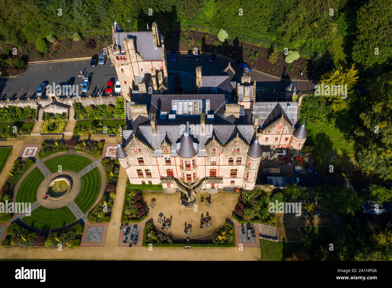 Aerial of Belfast Castle at Cavehill Country Park, Belfast, Northern ...