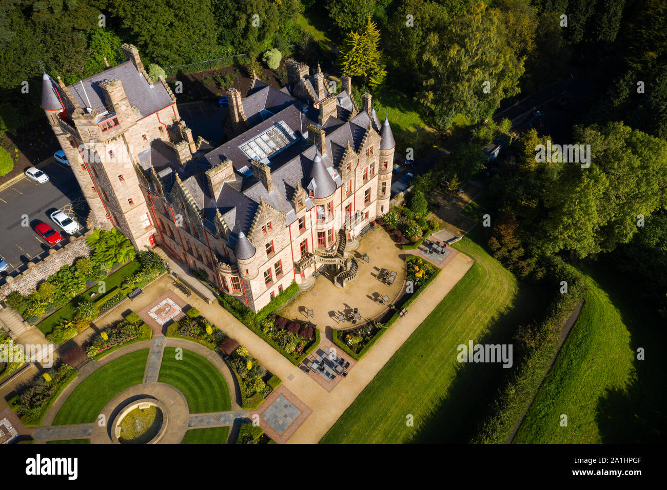 Aerial of Belfast Castle at Cavehill Country Park, Belfast, Northern ...