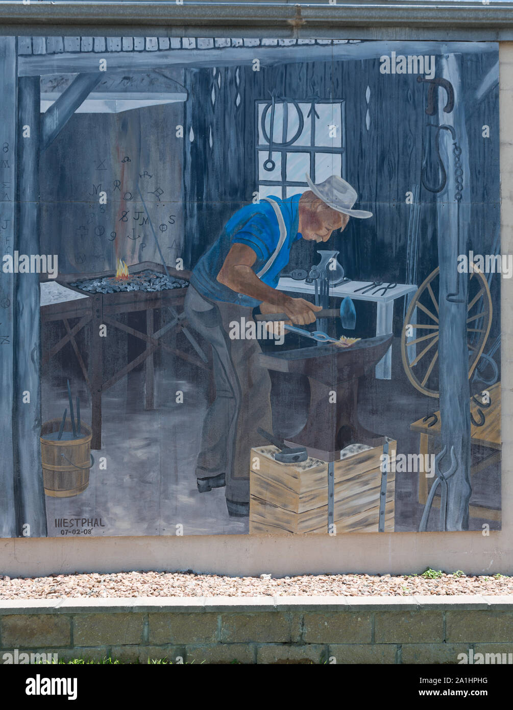 Mural depicting pioneer Jack McNeal, who operated the first blacksmith ...