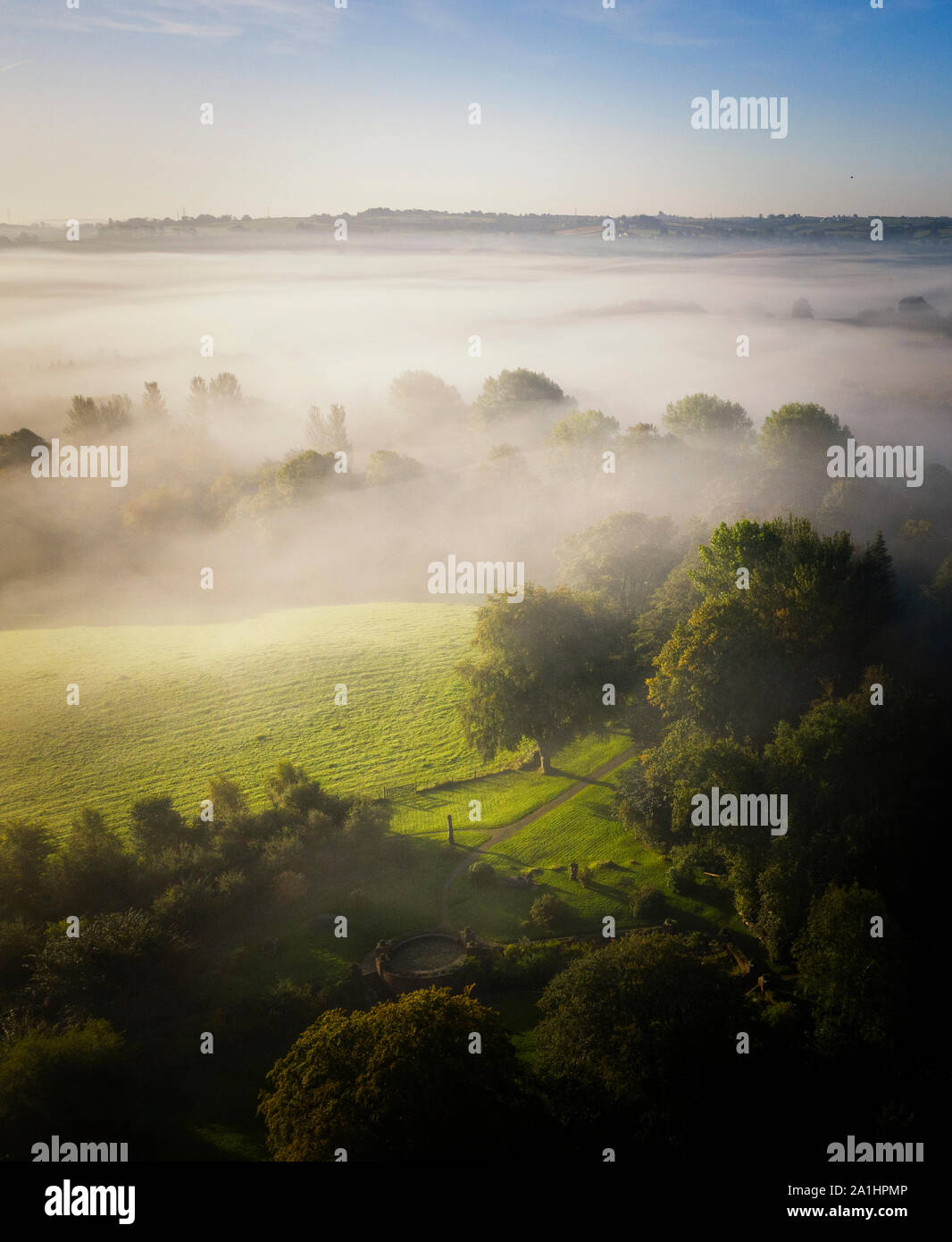 Mist over trees at Dawn in South Belfast Northern Ireland Stock Photo ...