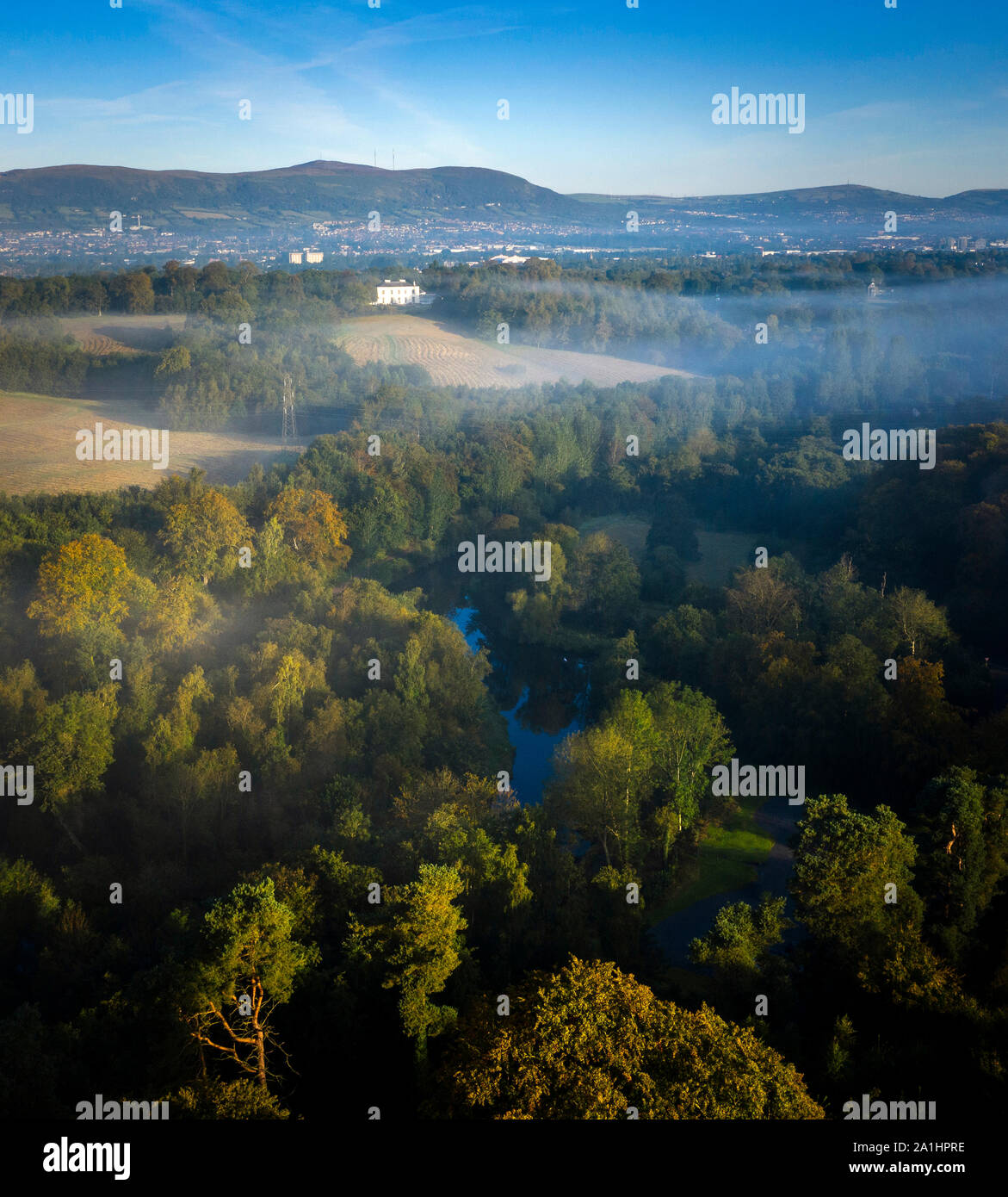 Aerial view of Malone House and Barnett's Park, Belfast, Northern ...