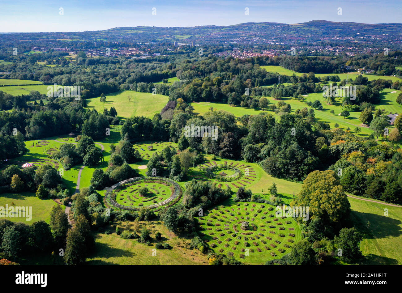Aerial of Rose Garden at Dixon Park Malone Belfast Northern Ireland ...