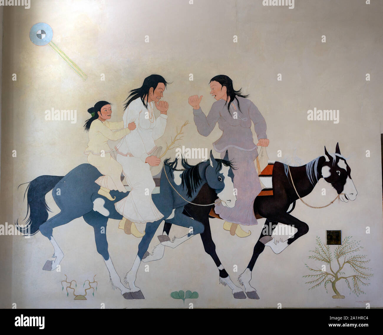 Mural showing Native Americans on horseback by artist Allan Houser at ...