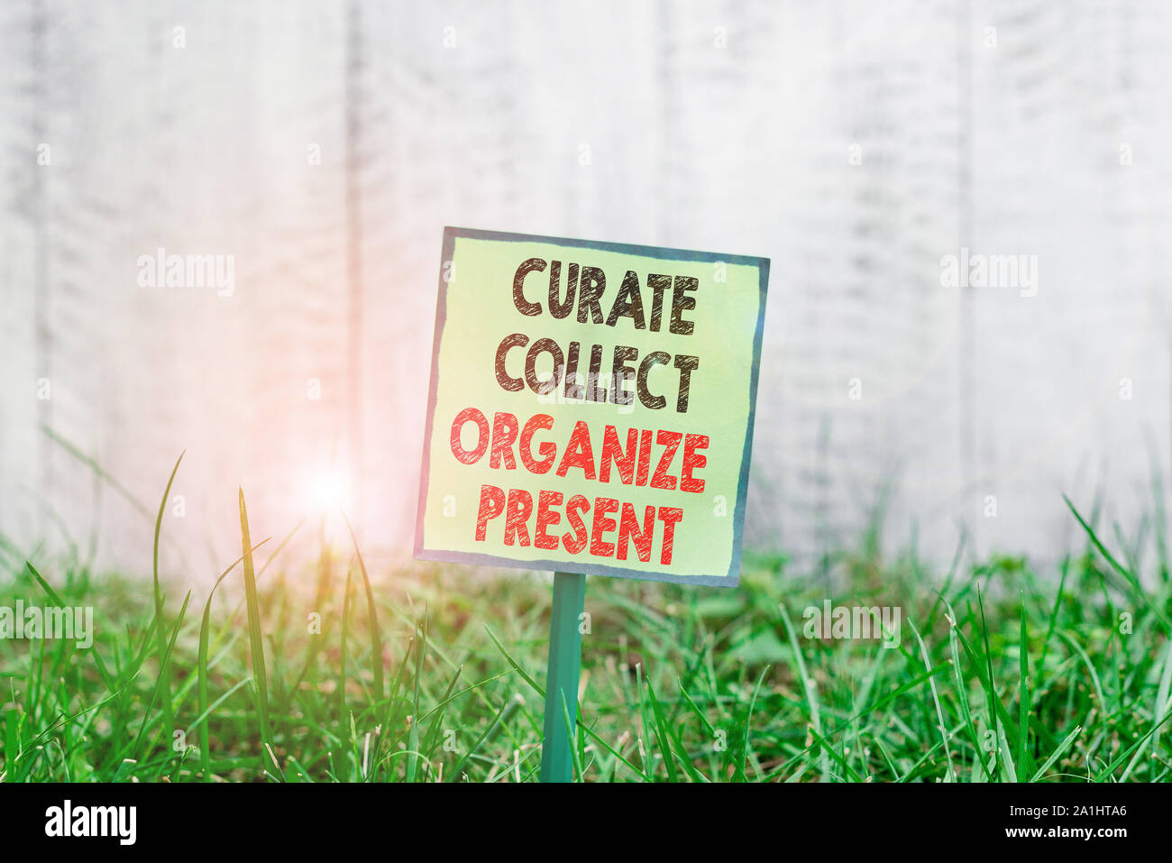 Conceptual hand writing showing Curate Collect Organize Present ...