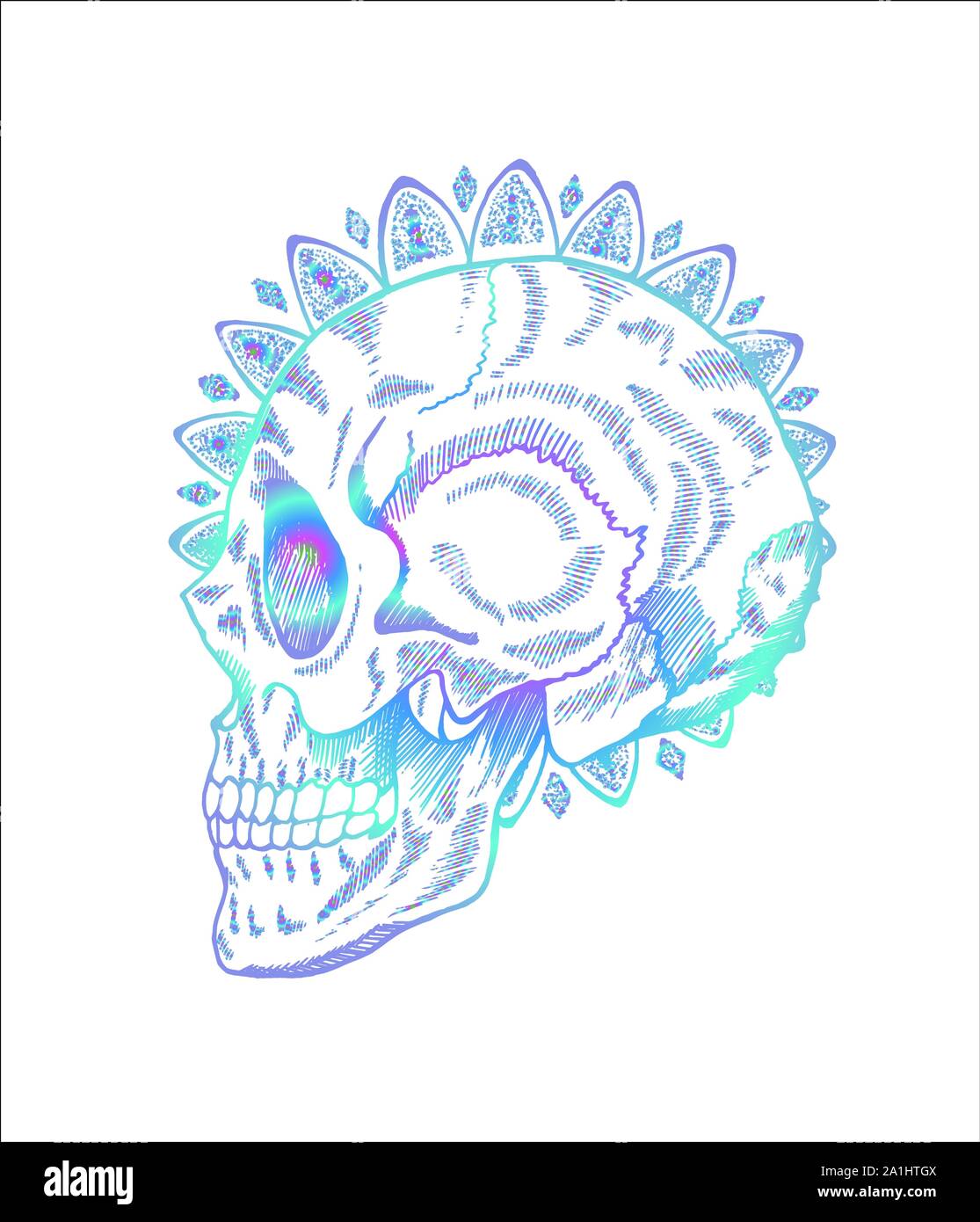 Color pattern of skull illustration in profile. Skull and mandala in ...