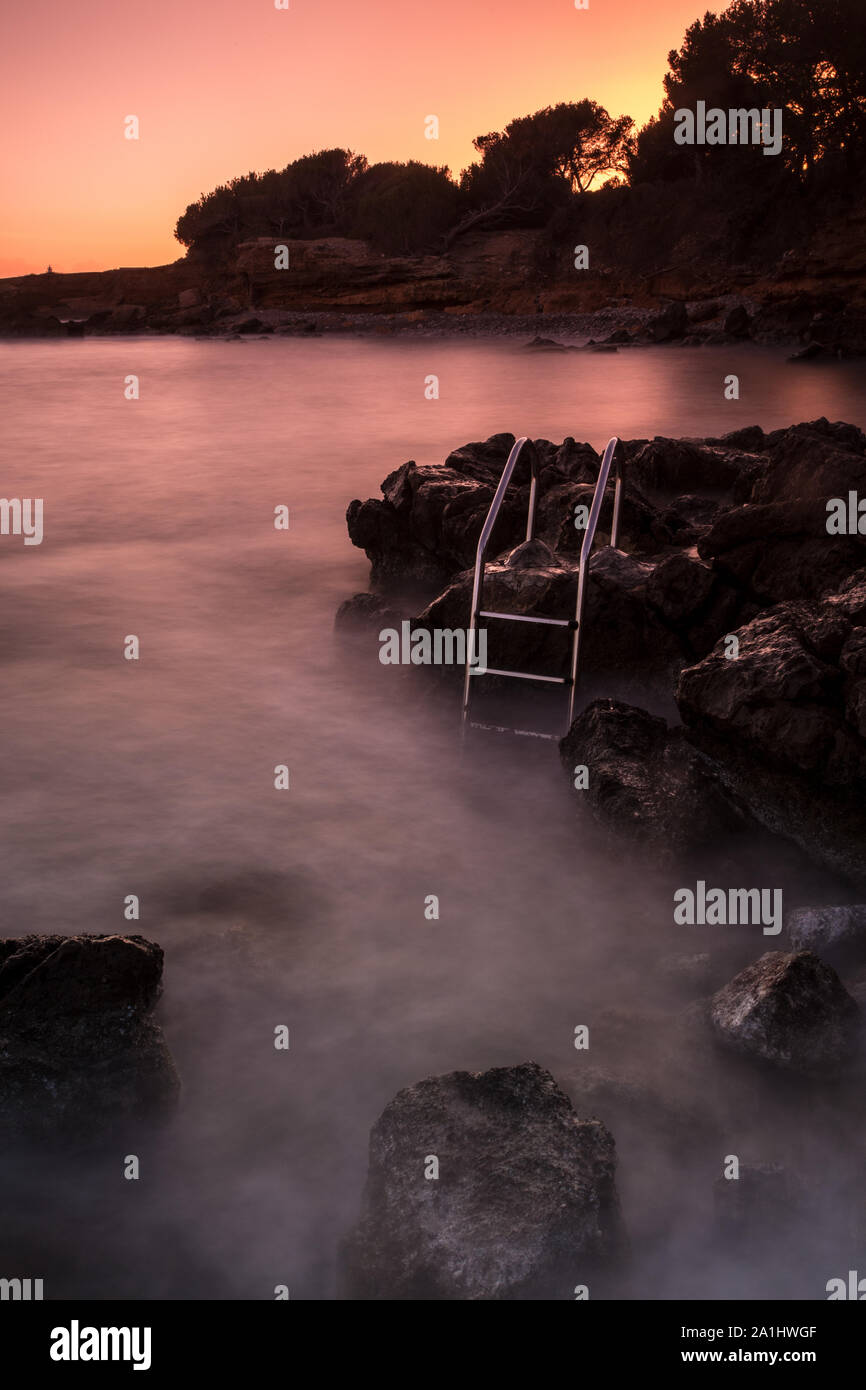 a metal ladder in a nature pool Stock Photo - Alamy