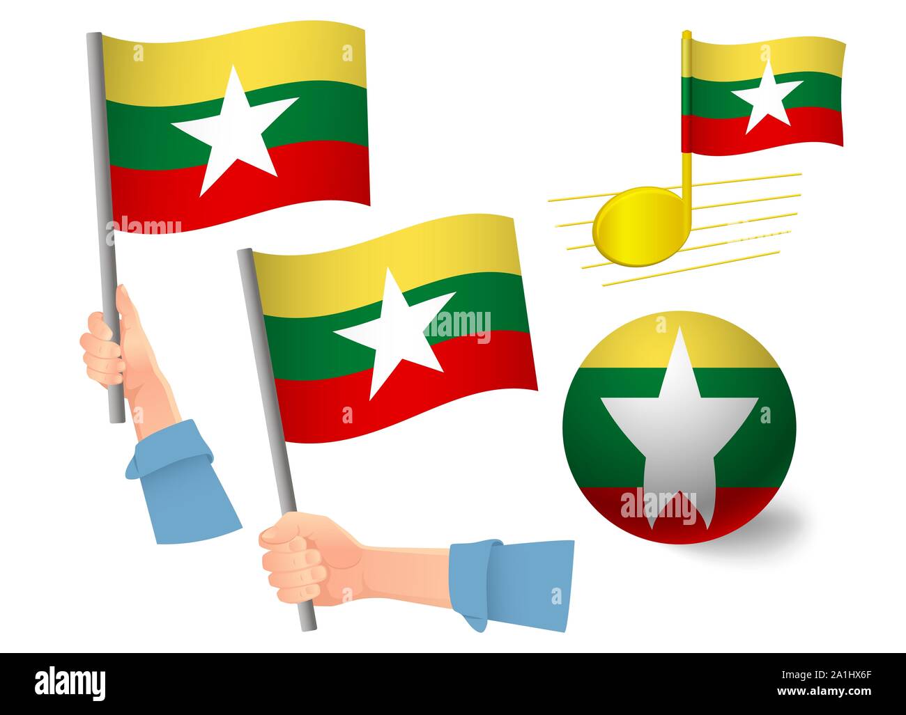 Burma flag icon set. National flag of Burma illustration Stock Photo ...