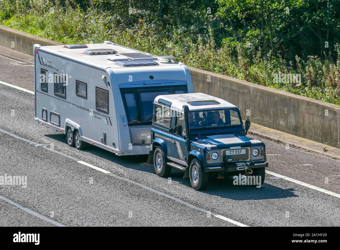 2001 blue Land Rover Defender 90 TD5 with snorkel exhaust, towing ...