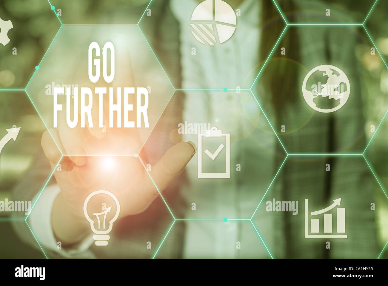 Text sign showing Go Further. Business photo text To move to a greater ...