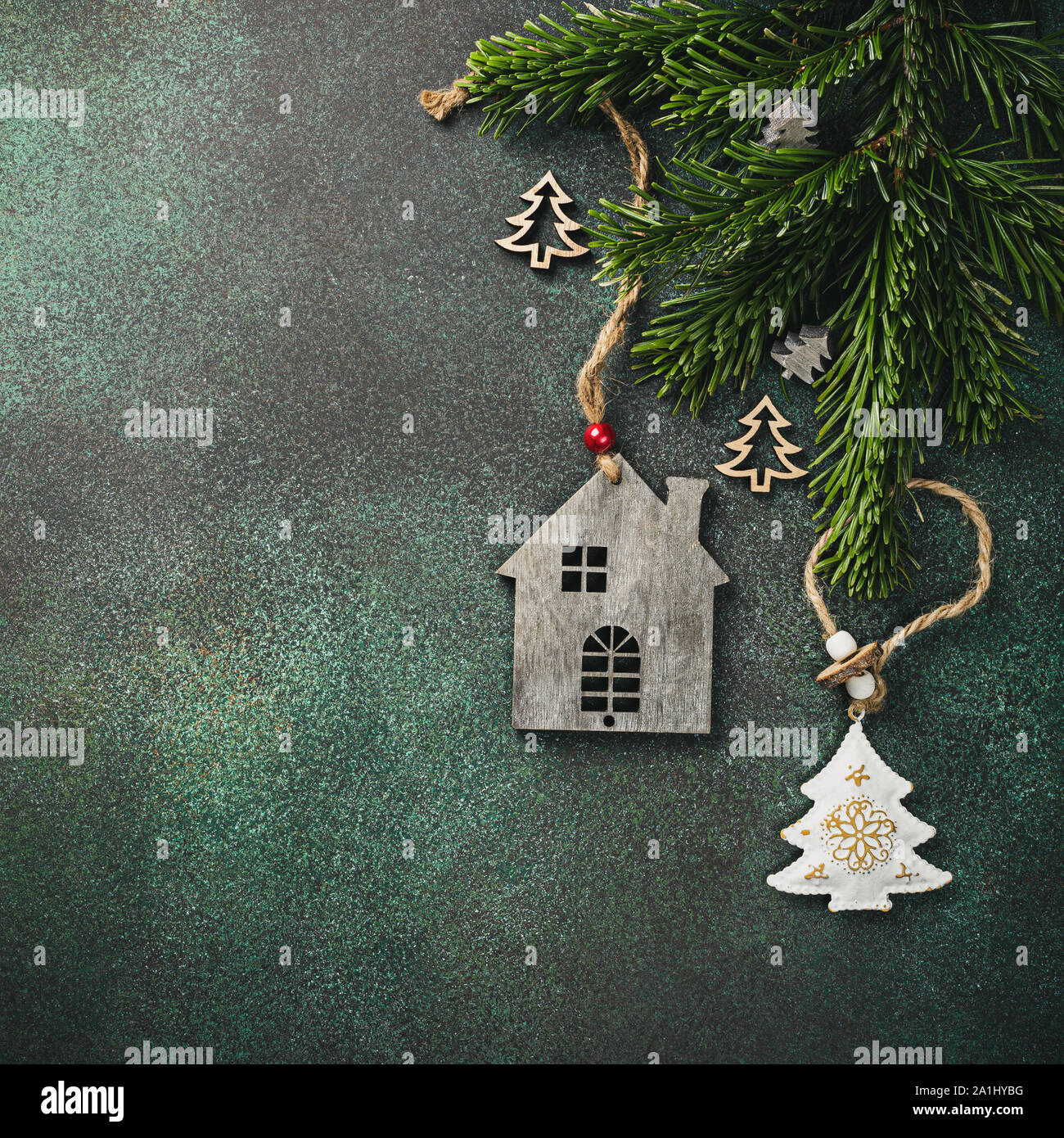 Festive background with wooden christmas tree Stock Photo - Alamy