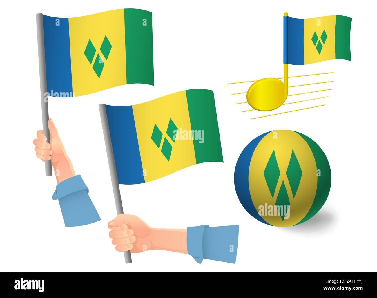 Saint Vincent and the Grenadines flag icon set. National flag of Saint ...