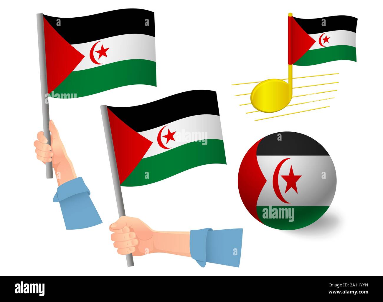 Sahrawi Arab Democratic Republic flag icon set. National flag of ...