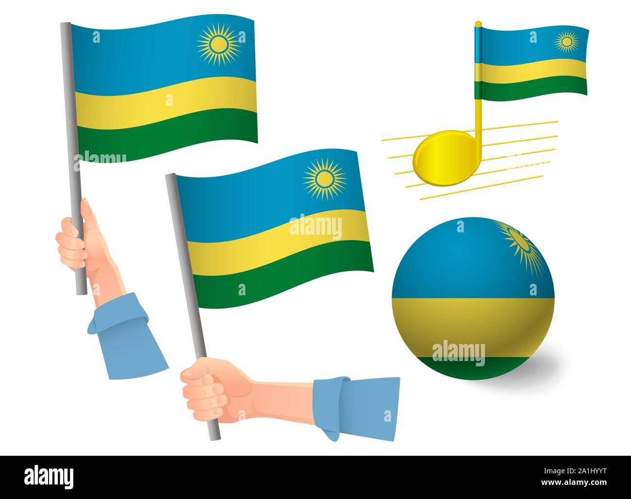 Rwanda flag icon set. National flag of Rwanda illustration Stock Photo ...