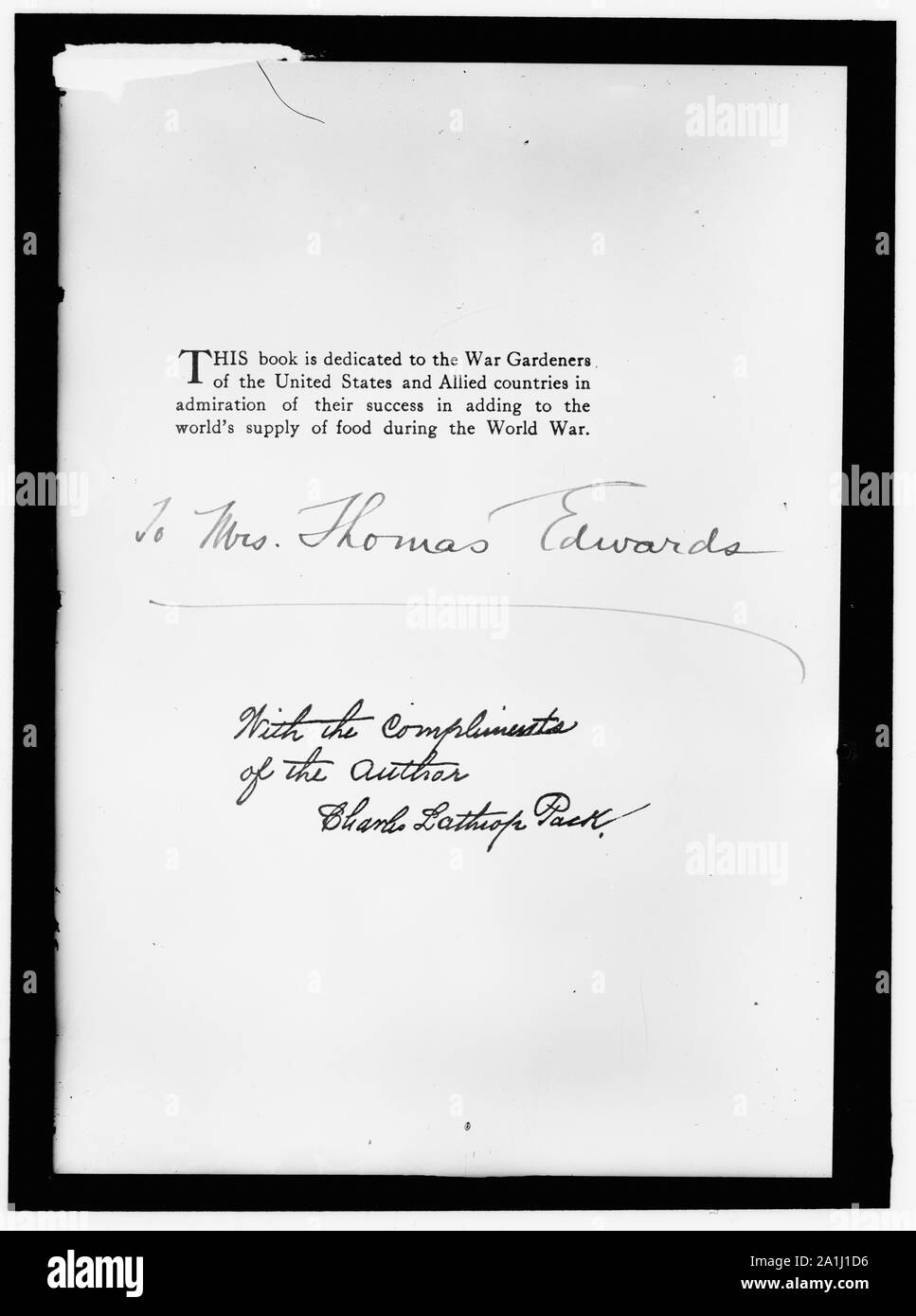 NATIONAL EMERGENCY WAR GARDENS COM. FLYLEAF OF BOOK BY CHARLES LATHROP ...