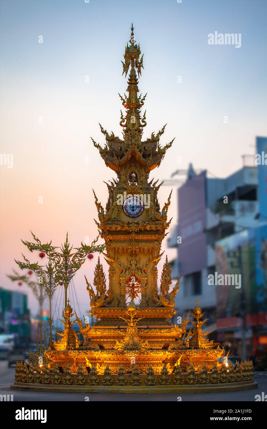 The beautiful clock tower in Chiang Rai square created by a famous Thai ...