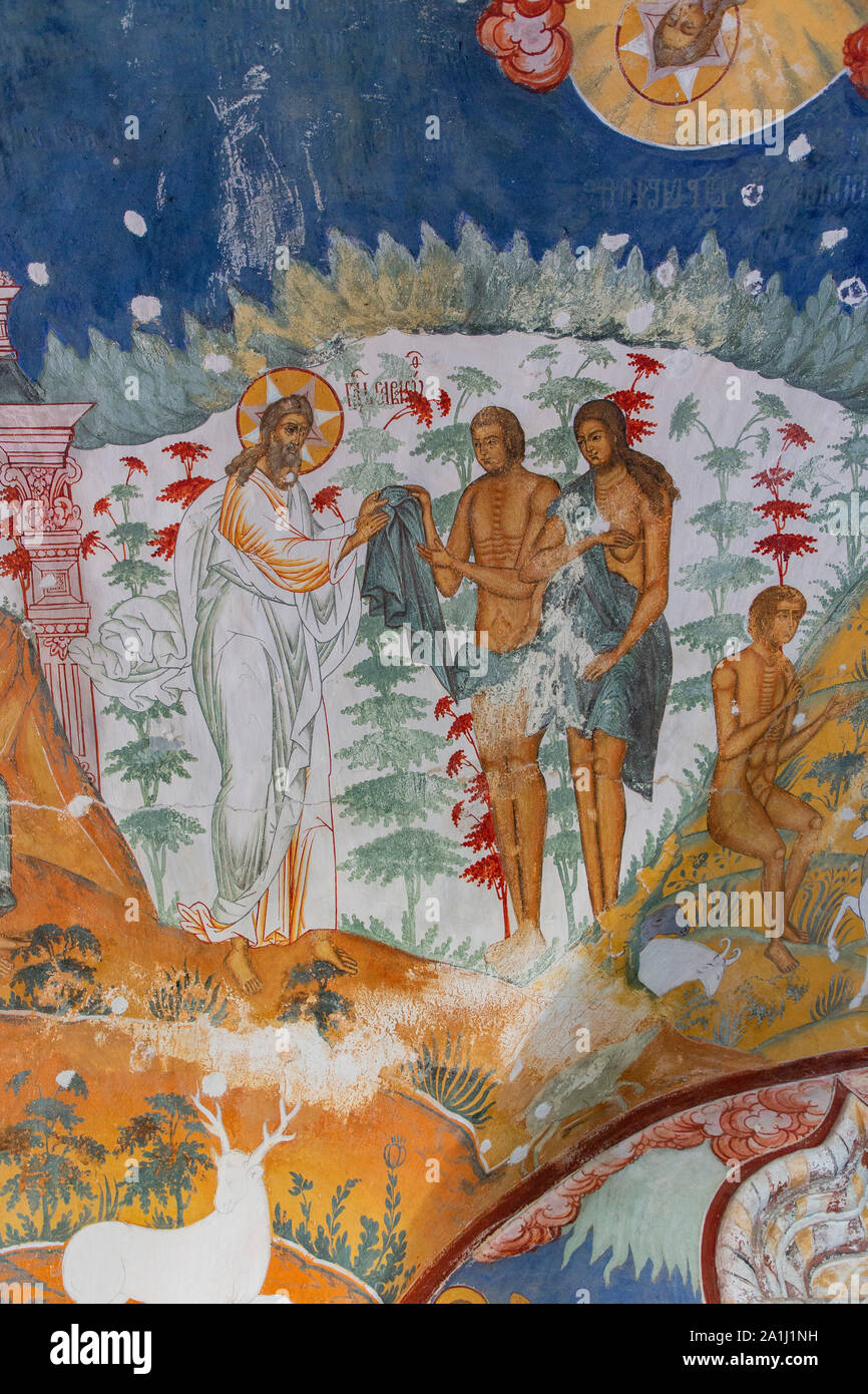 Adam and Eva's frescoes inside Resurrection Cathedral, Tutaev, Russia ...