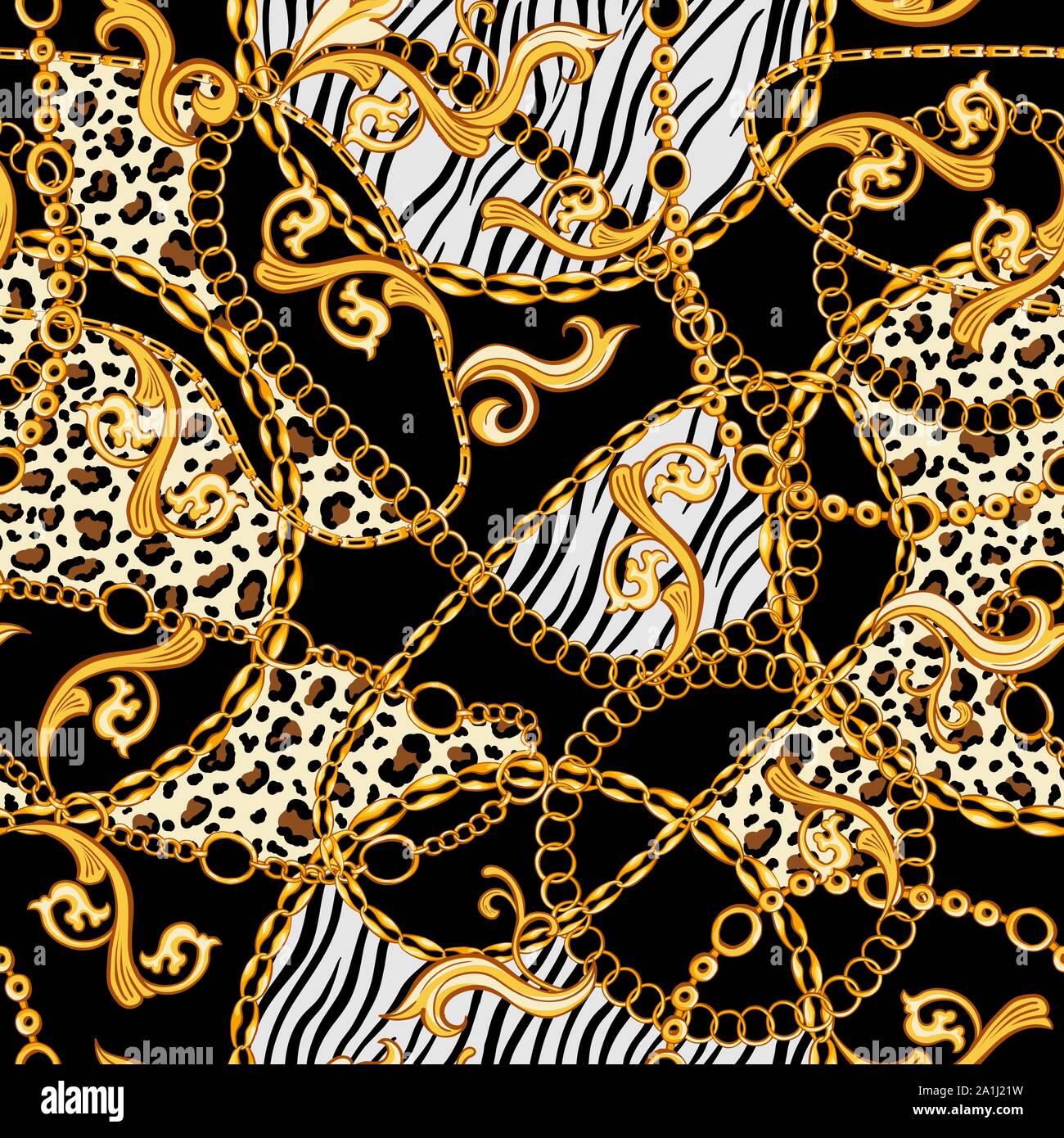 Golden Chains, Baroque Ornaments mixed with Tiger and Zebra Animals ...