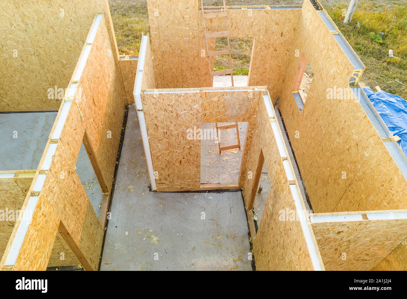 Construction of new and modern modular house. Walls made from composite ...