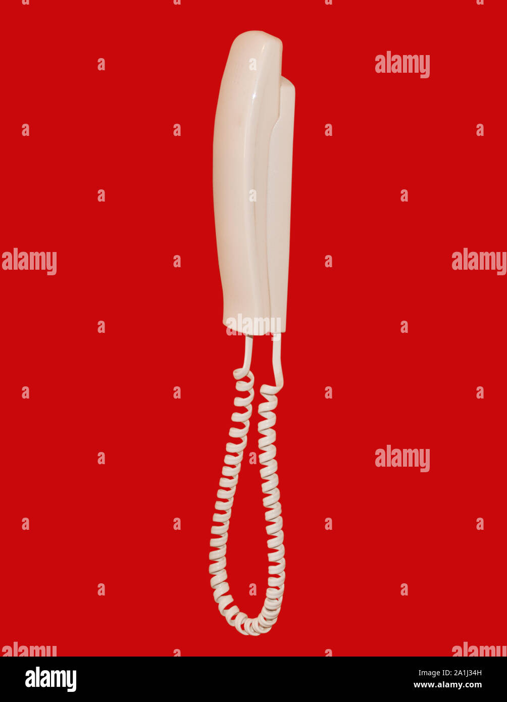 White intercom isolated on modern color background. Phone doorbell ...