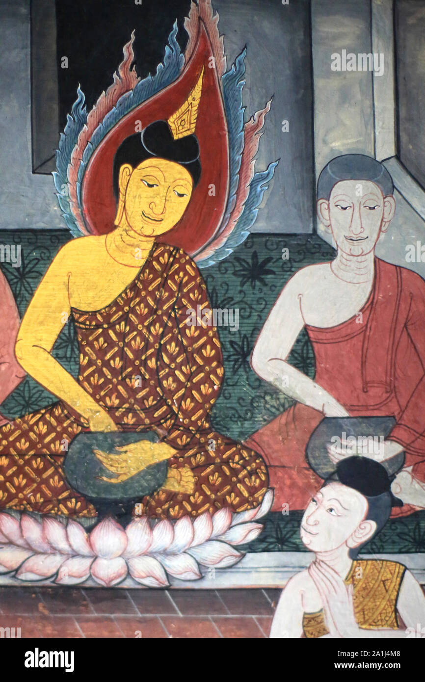 Prince Rama. Fresque murale sur les murs intérieurs du Vihara datant de ...