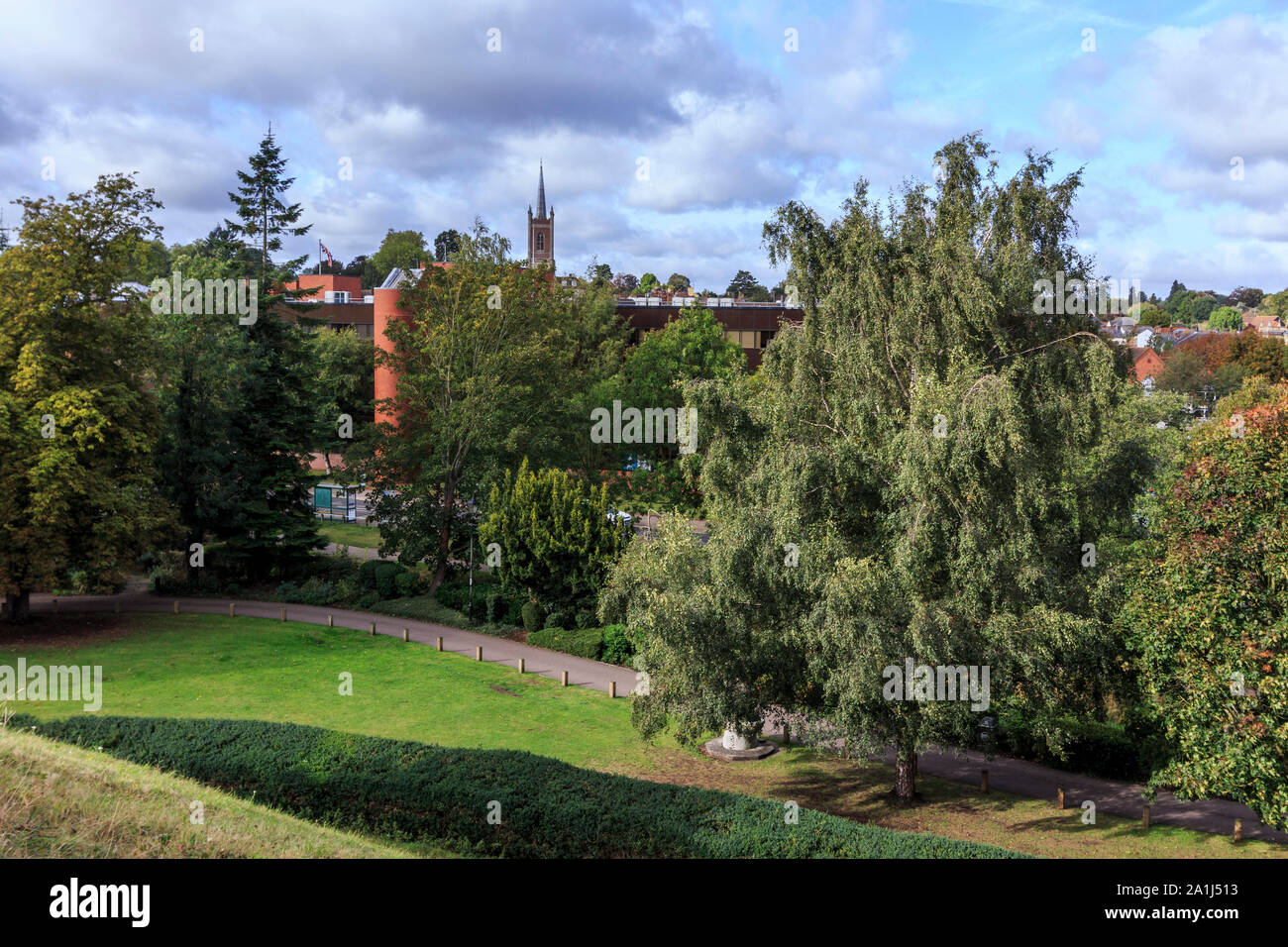 waytemore castle mound,market town centre of Bishops Stortford, on the ...