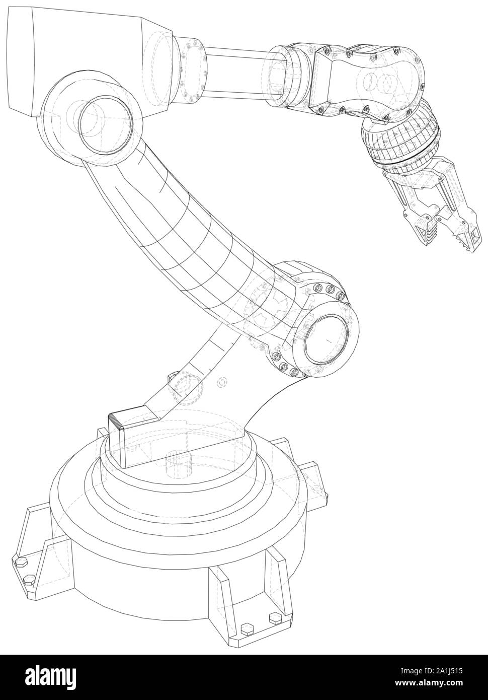 Robotic arm. Technical wire-frame. Vector rendering of 3d. EPS10 format ...
