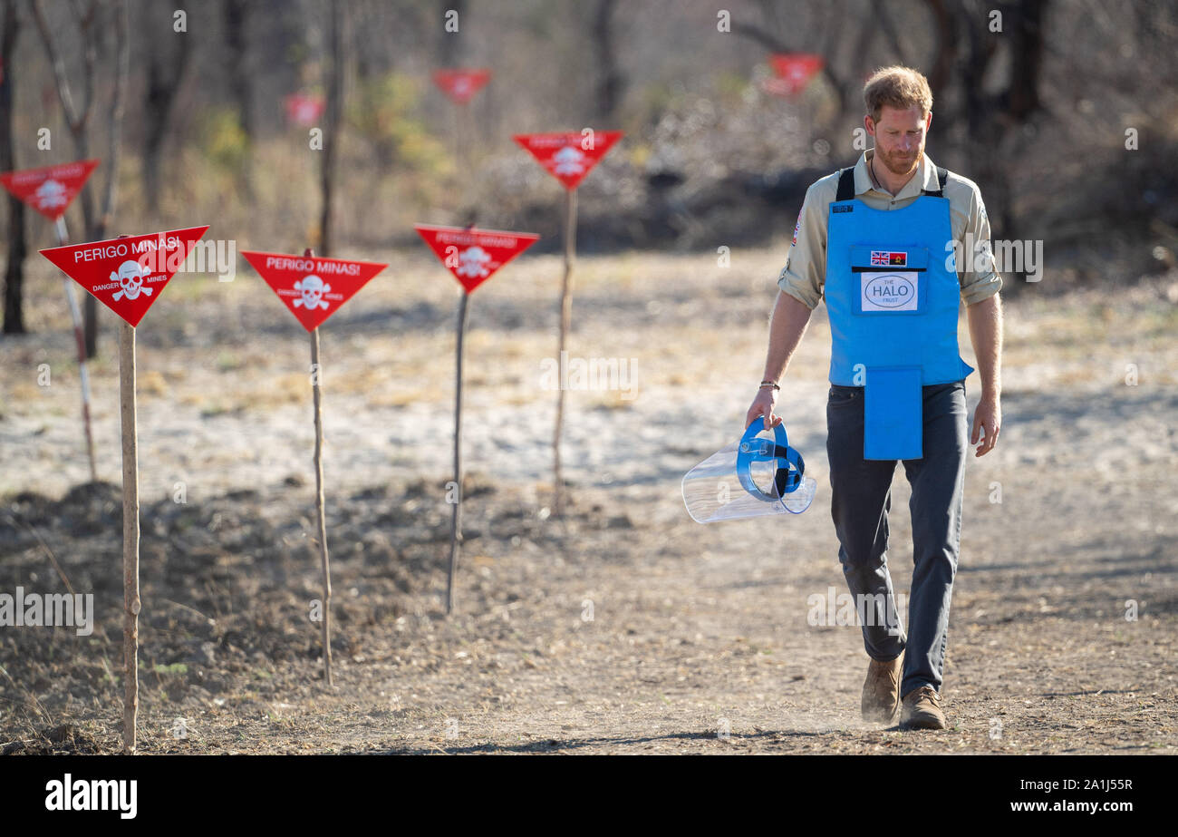 The Duke of Sussex during a visit to a minefield in Dirico, Angola ...