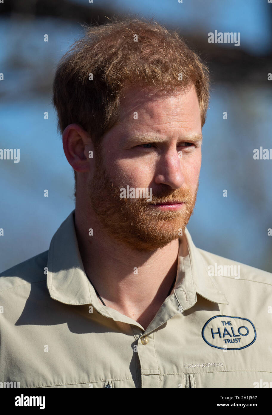 The Duke of Sussex during a visit to a minefield in Dirico, Angola ...