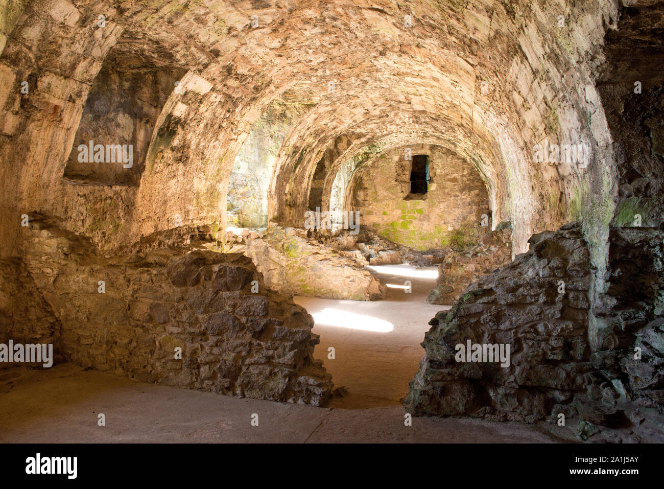 Vaulted basement of Dirleton Castle. East Lothian, Scotland Stock Photo ...