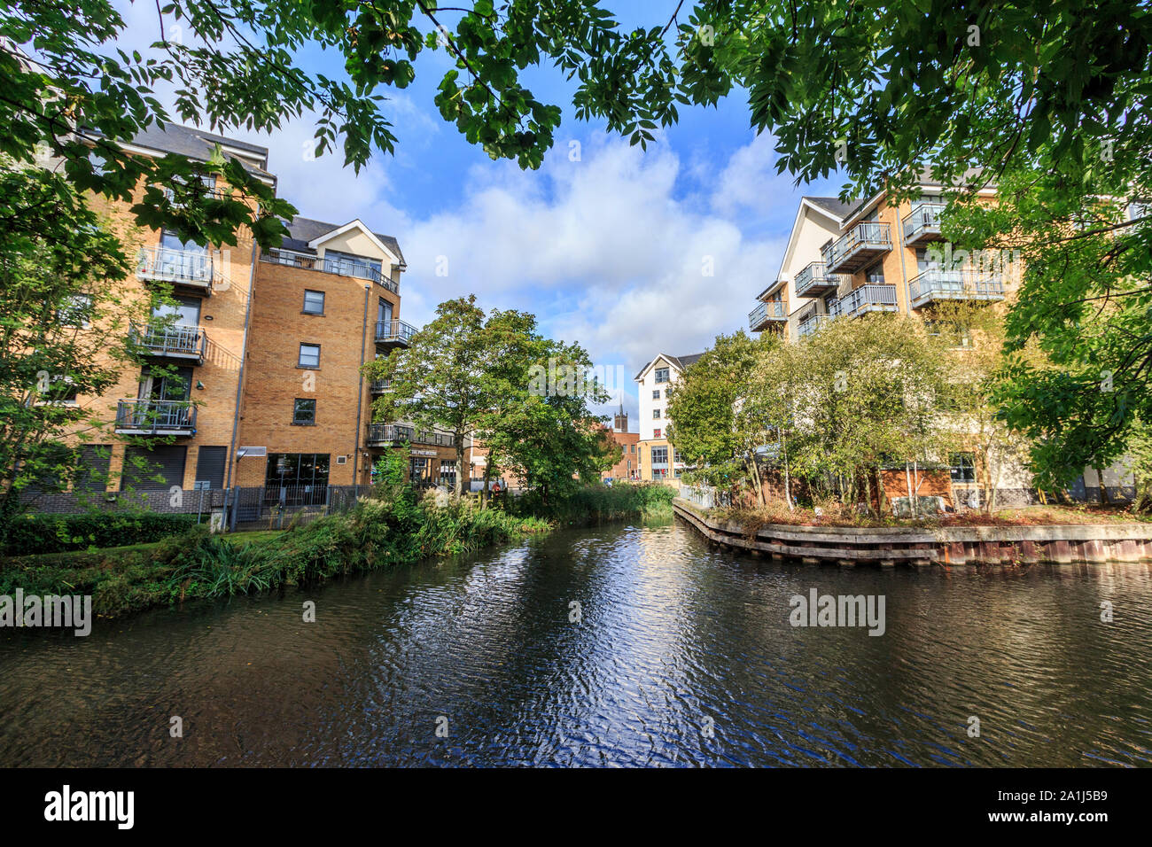 river stort navigation, market town centre of Bishops Stortford, on the ...