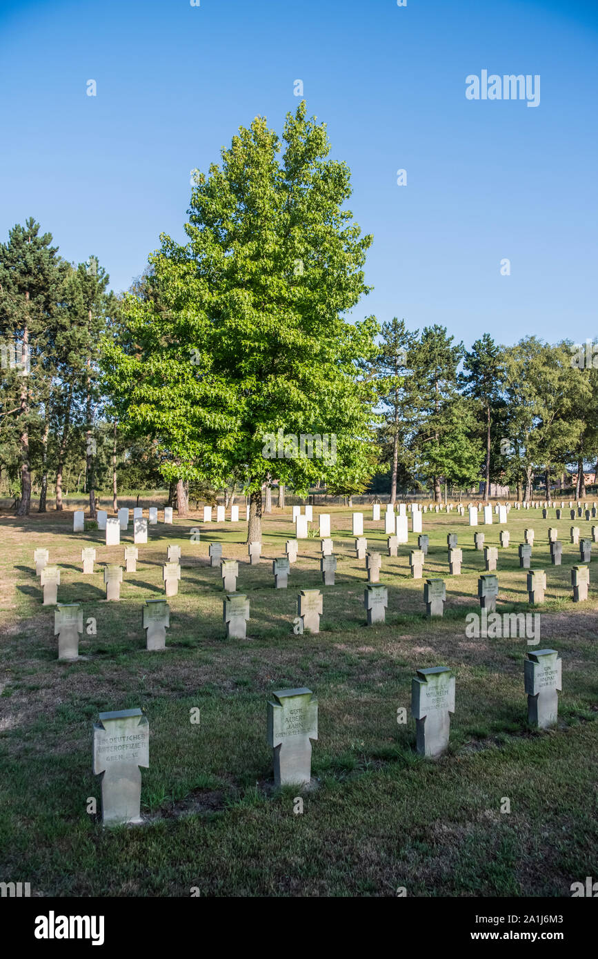 German graves at the WWi CWGC Hautrage Military Cemetery in the ...
