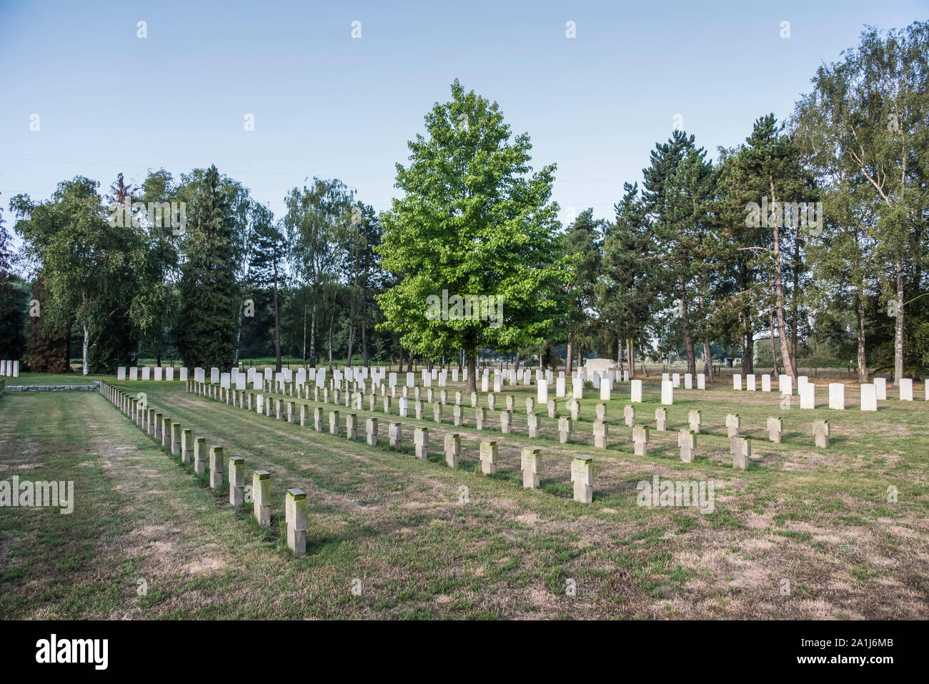 German graves at the WWi CWGC Hautrage Military Cemetery in the ...