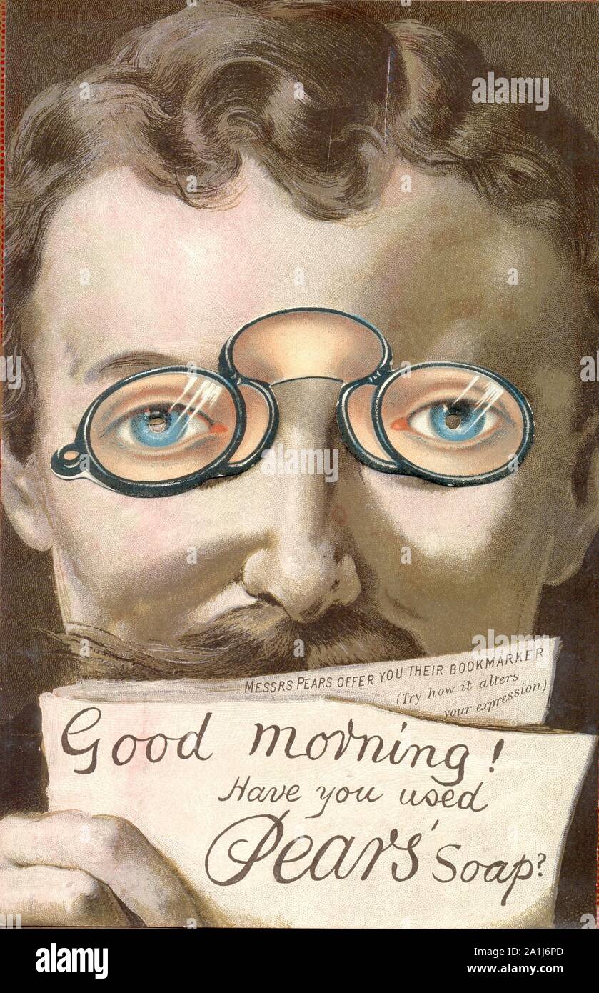 Pears Soap advertisement with detachable pince nez to use as a bookmark ...