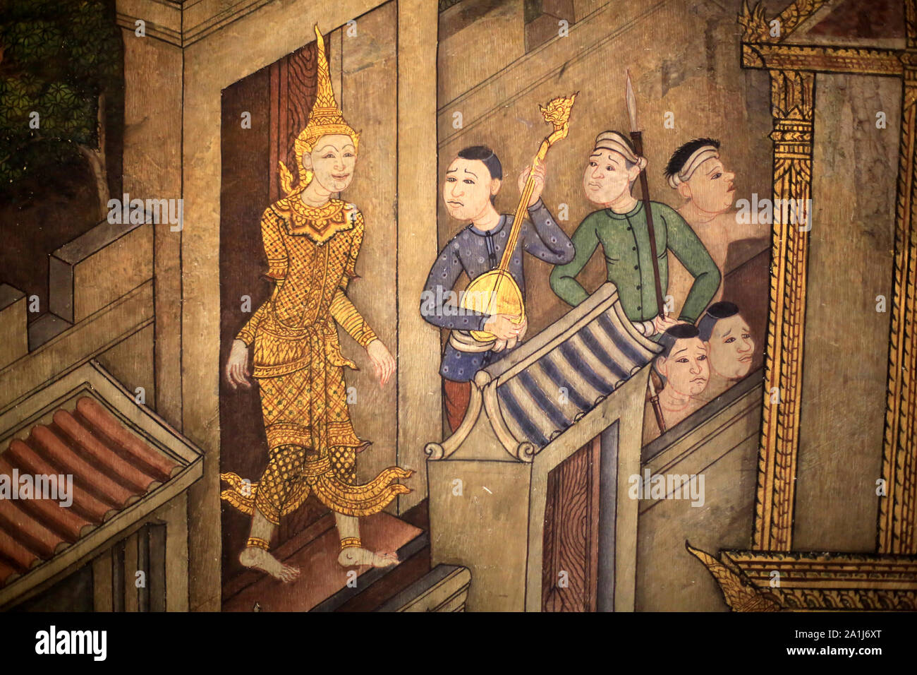 Prince Rama. Fresque murale sur les murs intérieurs du Vihara datant de ...