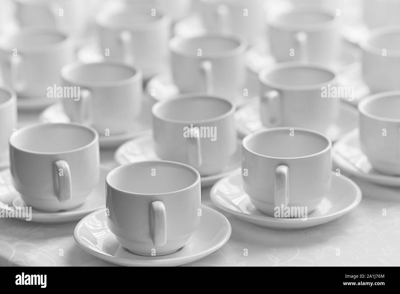 Many rows of pure white cup Black and white Stock Photo - Alamy