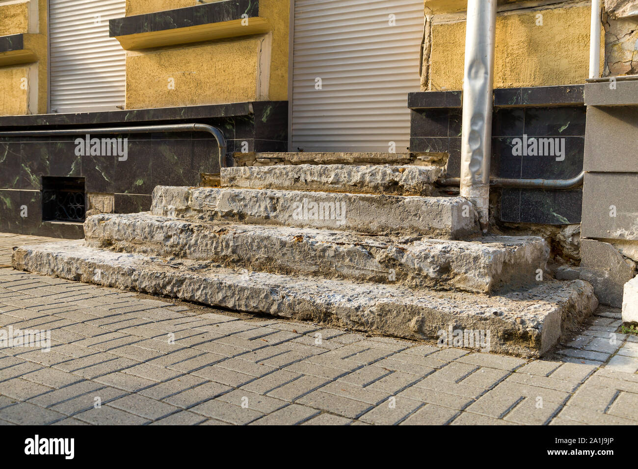 Old ruined concrete stairs before renovation works Stock Photo - Alamy