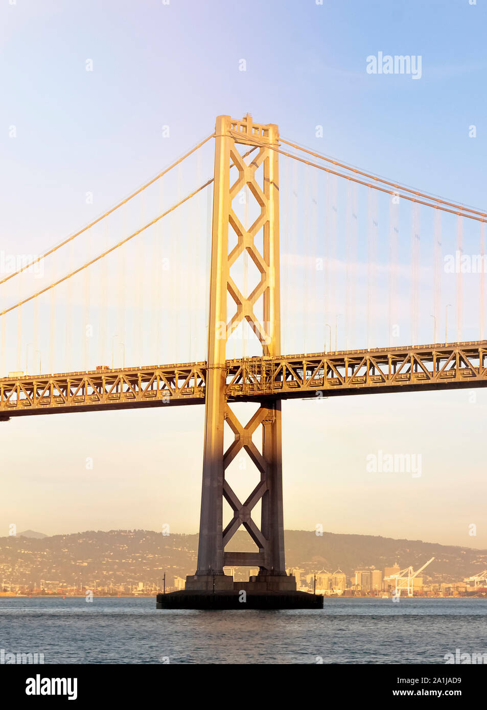 Tower of the Oakland Bay Bridge suspension bridge that connects the ...