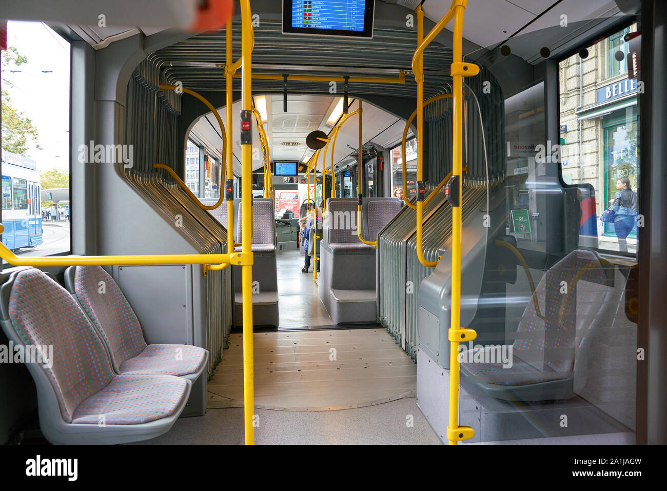 ZURICH, SWITZERLAND - CIRCA OCTOBER, 2018: interior of a bus in Zurich ...