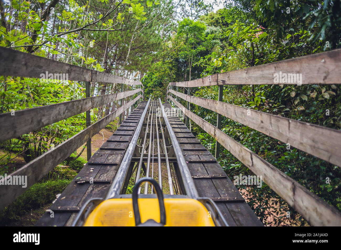 Feet of a young woman on Alpine Coaster Stock Photo - Alamy