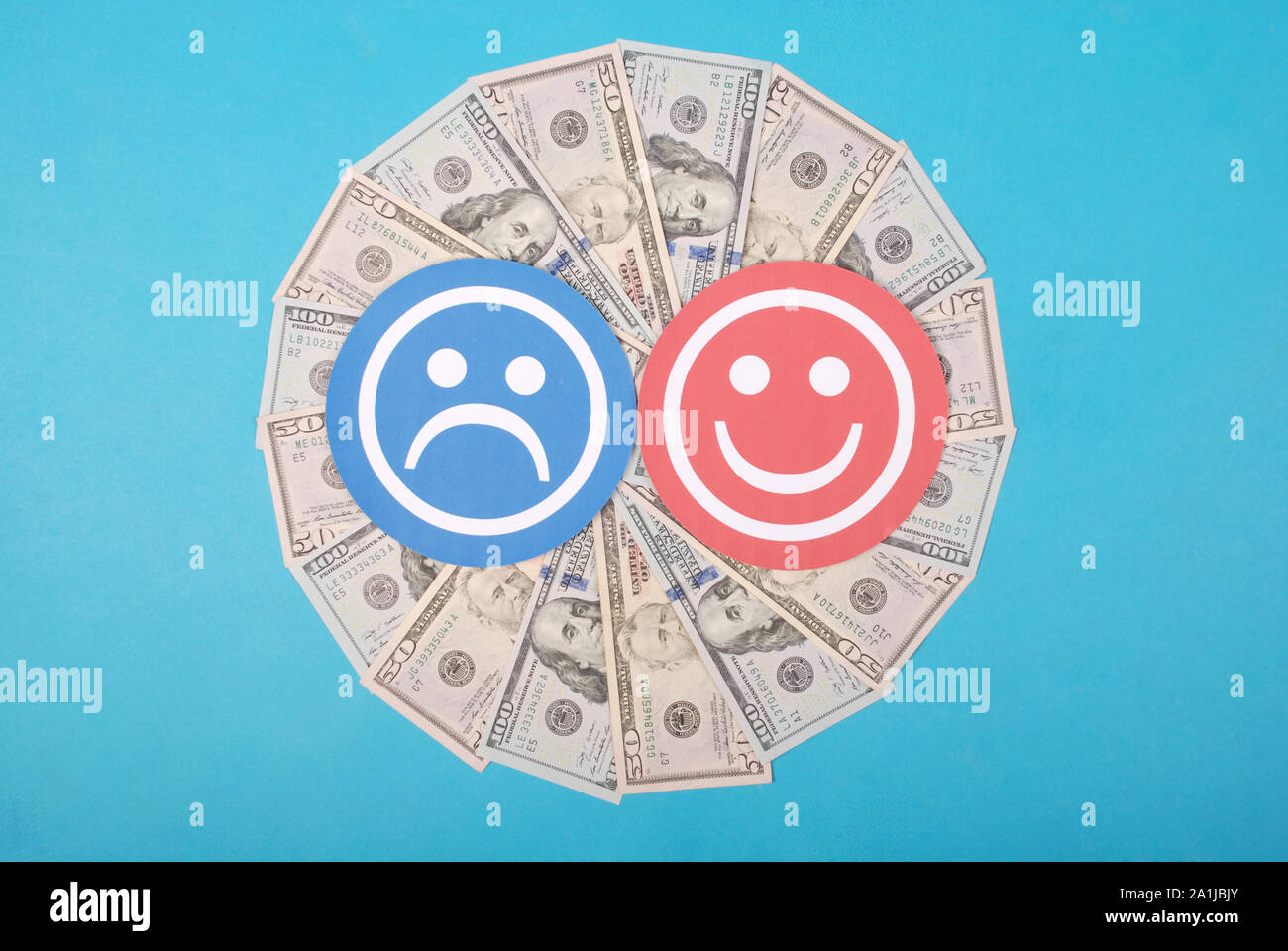 Smiley and sad smiley on kaleidoscope from money. Abstract money ...
