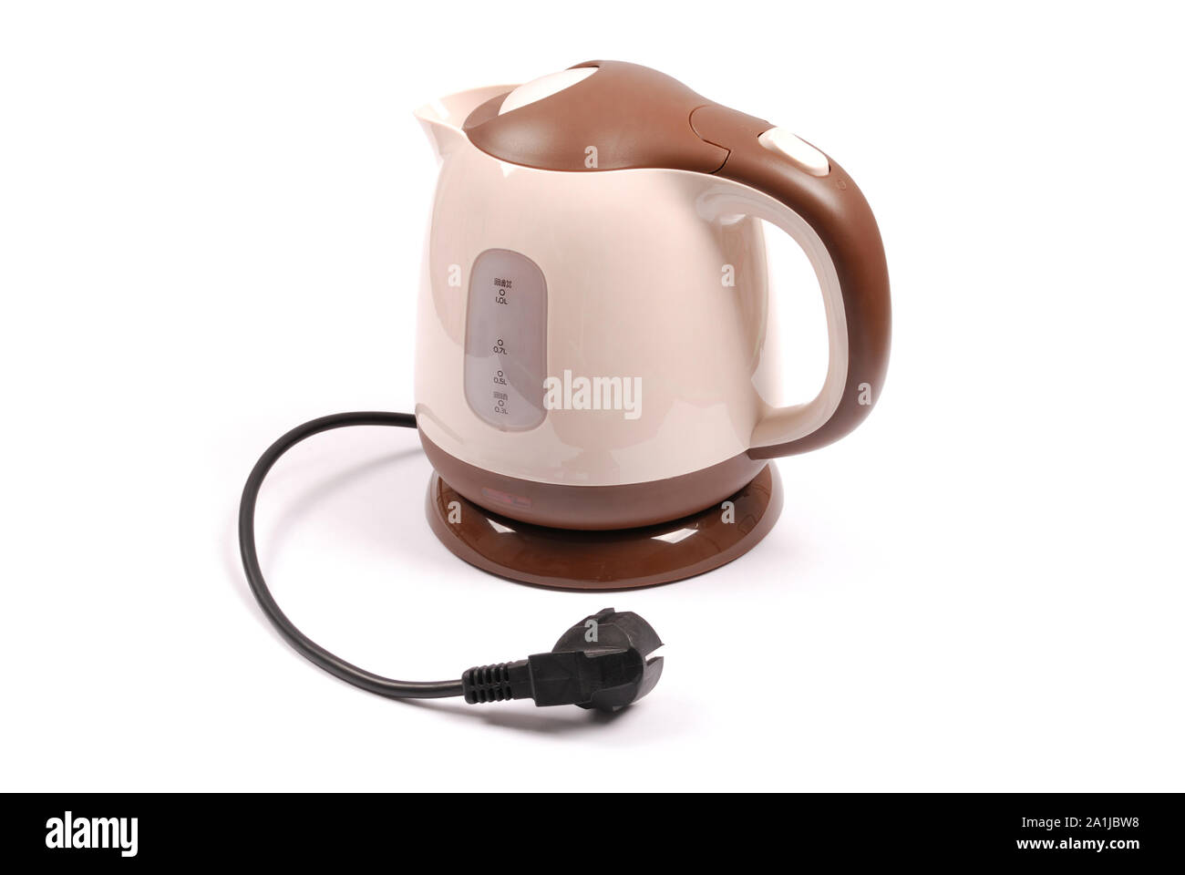 Electric kettle, isolated on white. Stylish modern beige and brown ...