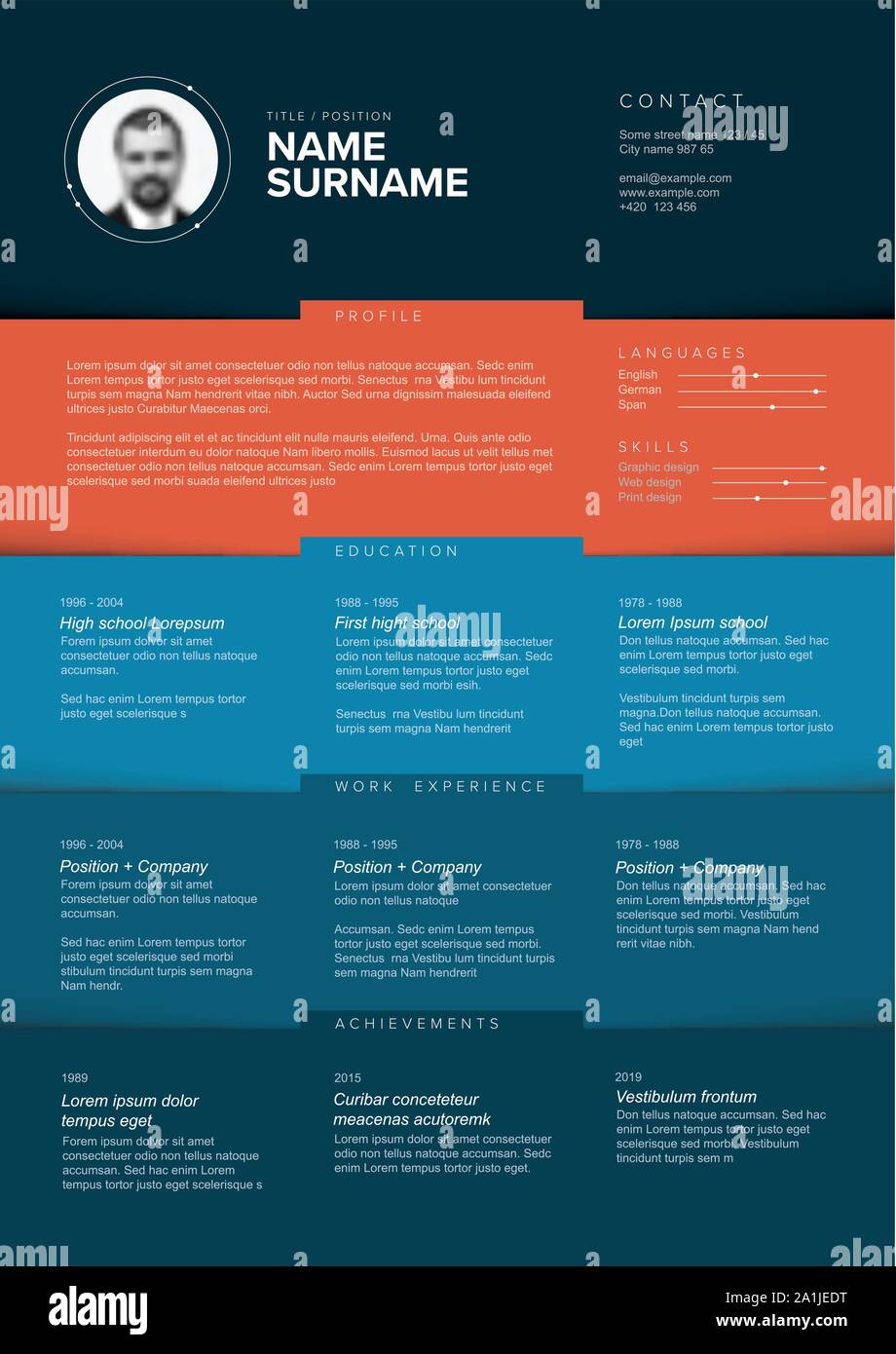 Vector dark minimalist cv / resume template with color blocks design ...