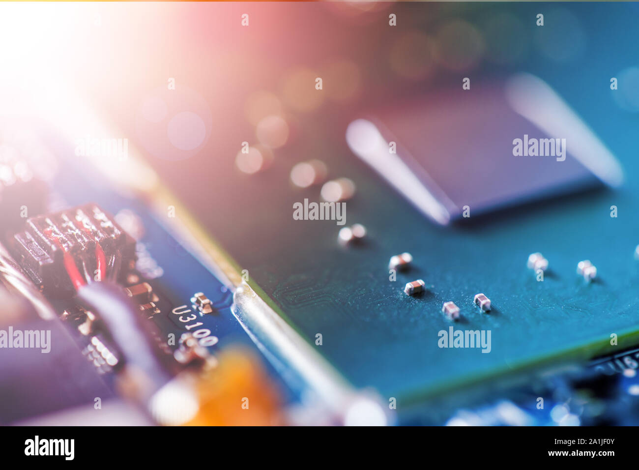 Computer chip on a circuit board, close up; Computer technology Stock ...