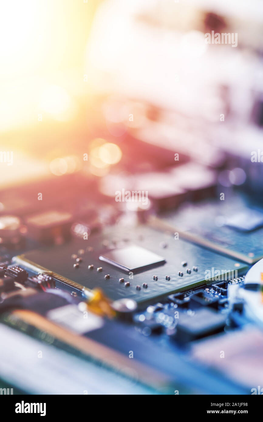 Computer chip on a circuit board, close up; Computer technology Stock ...