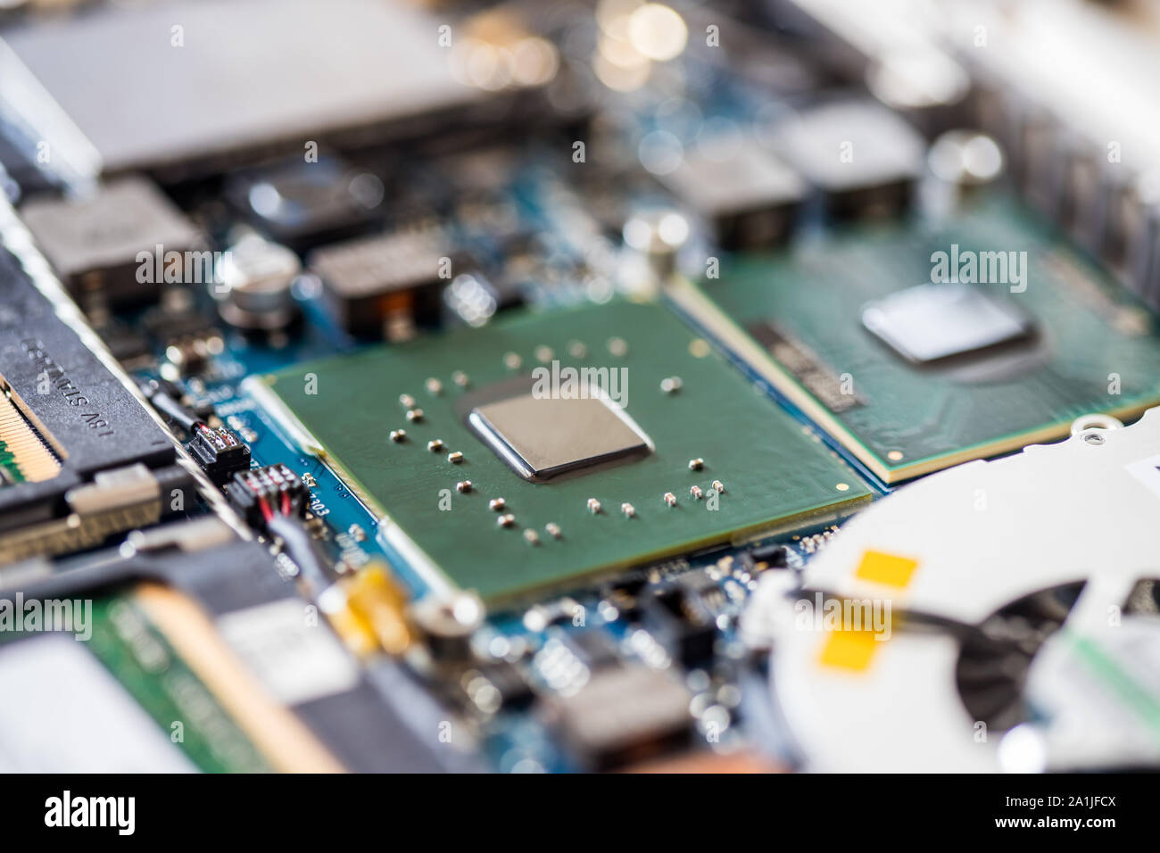 Computer chip on a circuit board, close up; Computer technology Stock ...